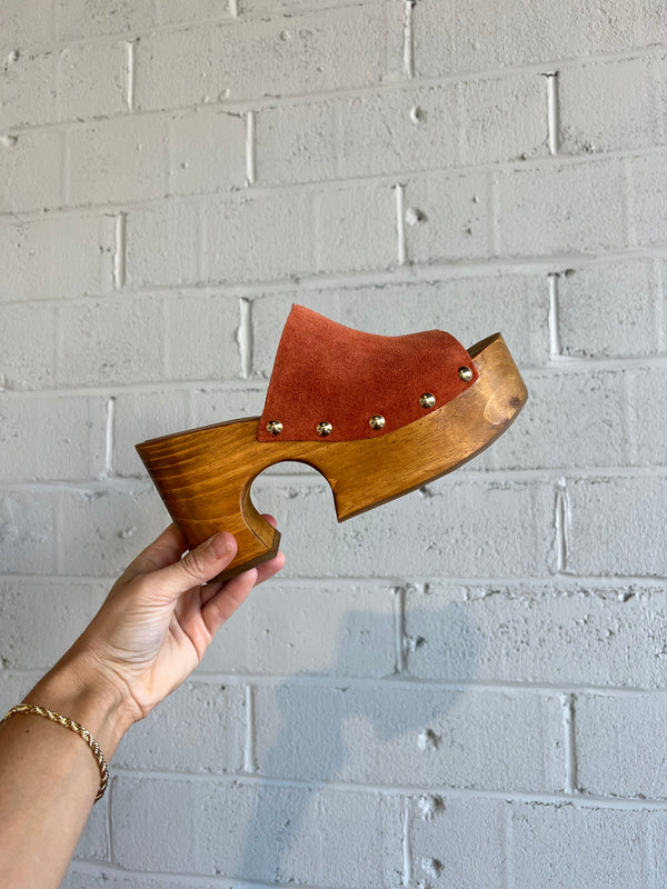 Knox Suede Wooden Wedges Rust